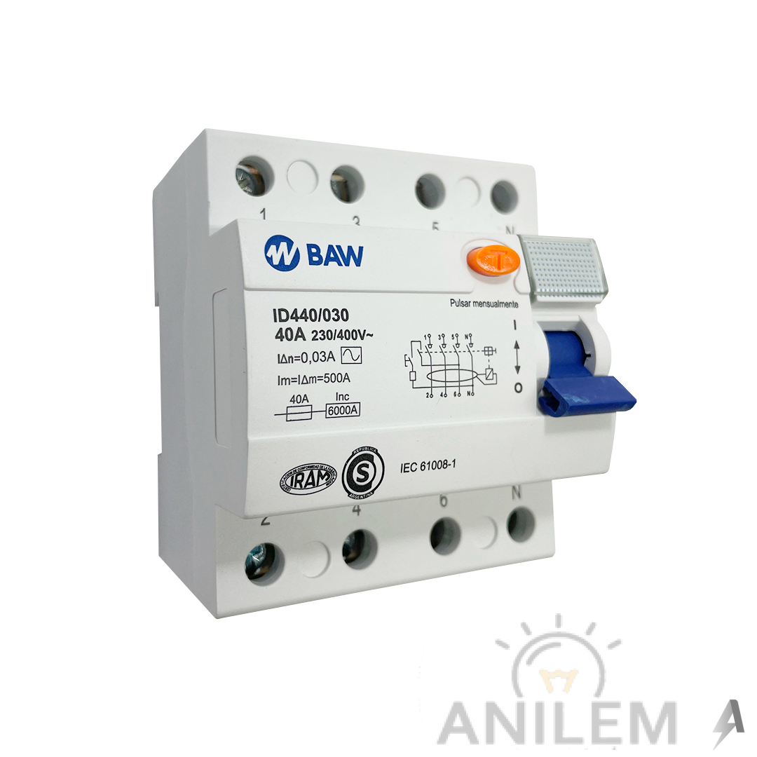 Disyuntor Diferencial Tetrapolar 4x40 A 30ma Baw 4x40a Iram Anilem